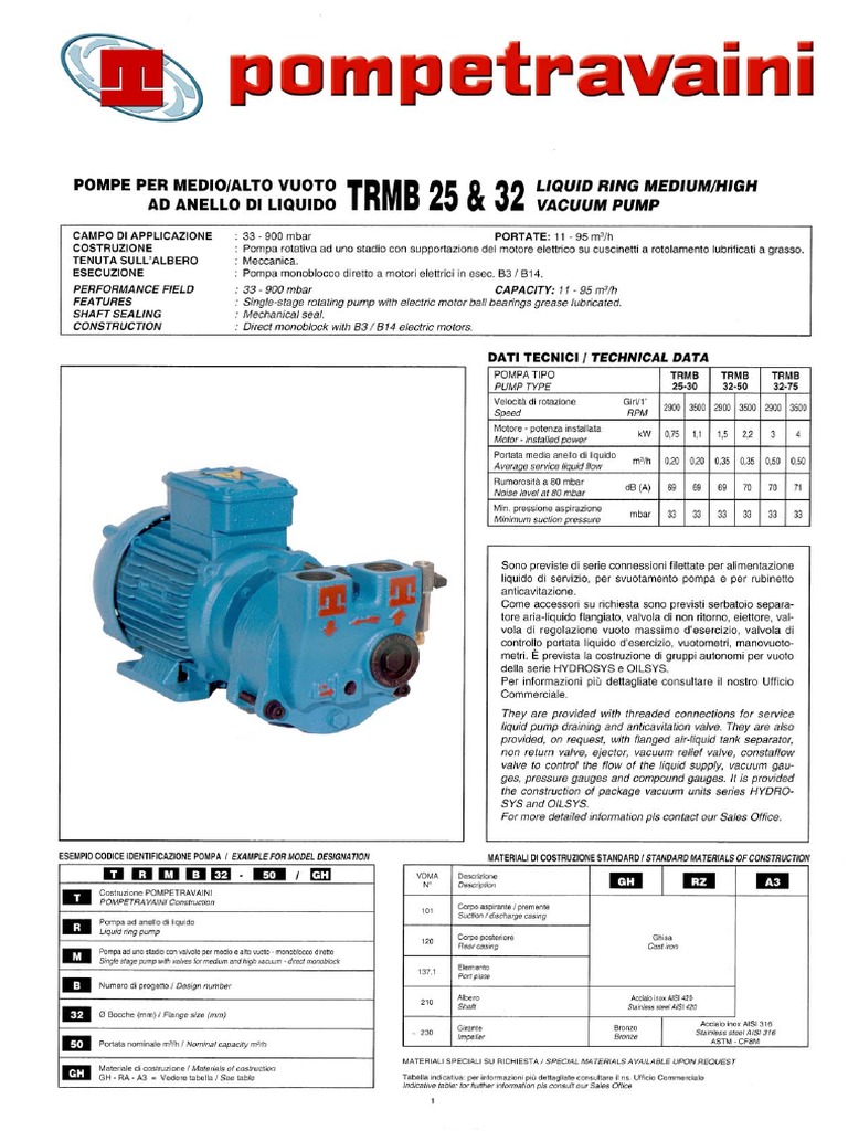 Catálogo Travaini Anillo Líquido Una Etapa TRMB 25 & 32 | PDF