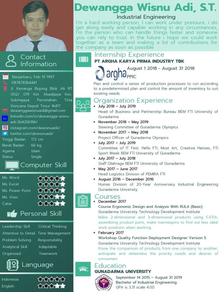 CV Dewangga Wisnu Adi | PDF | Systems Science | Cognitive Science