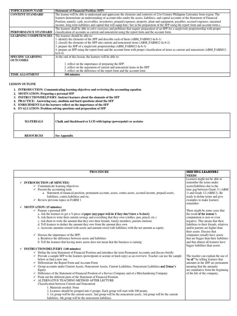 Statement of Financial Position Guide | PDF | Balance Sheet | Equity ...