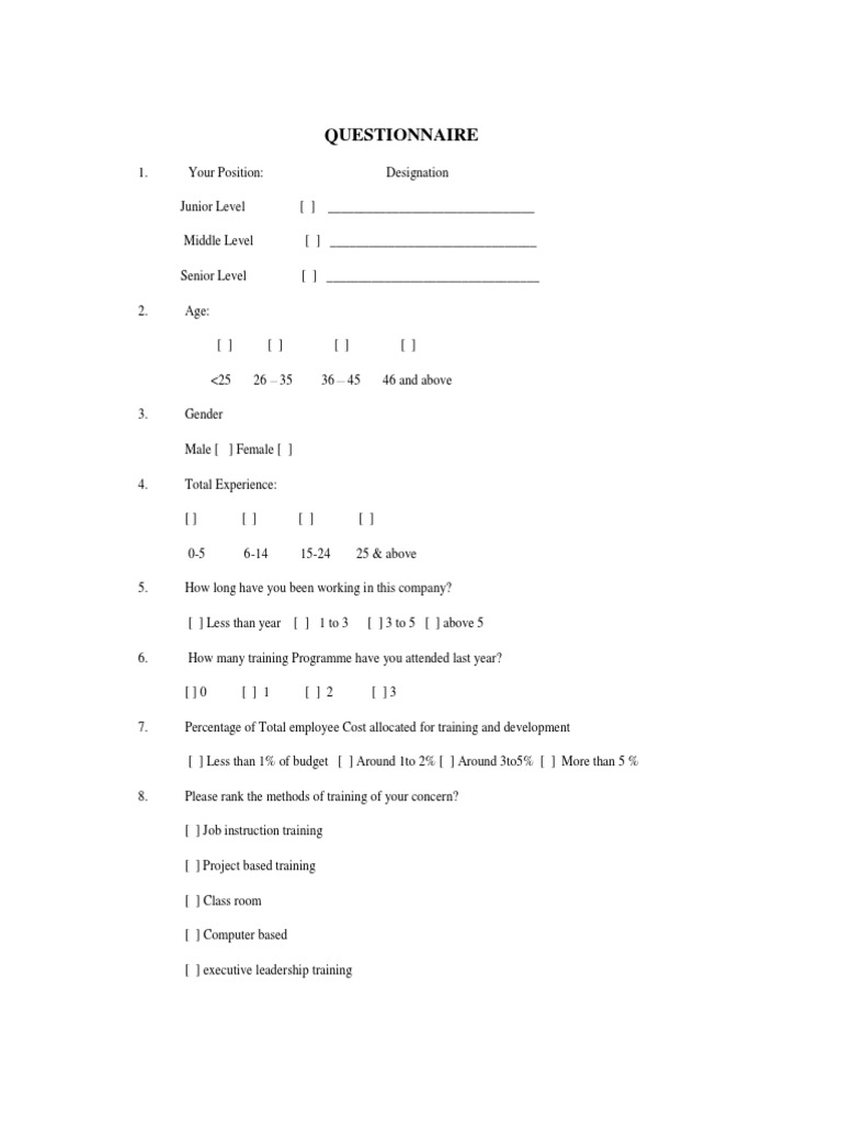 Employee Training Feedback Questionnaire | PDF | Performance Appraisal ...