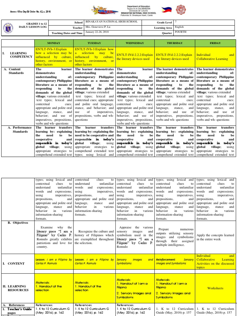 DLL in English 7-Week 32-Current | PDF | Learning | Teachers