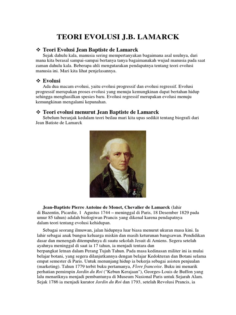 Teori Evolusi Jean Baptiste de Lamarck | PDF | Dewasa Muda