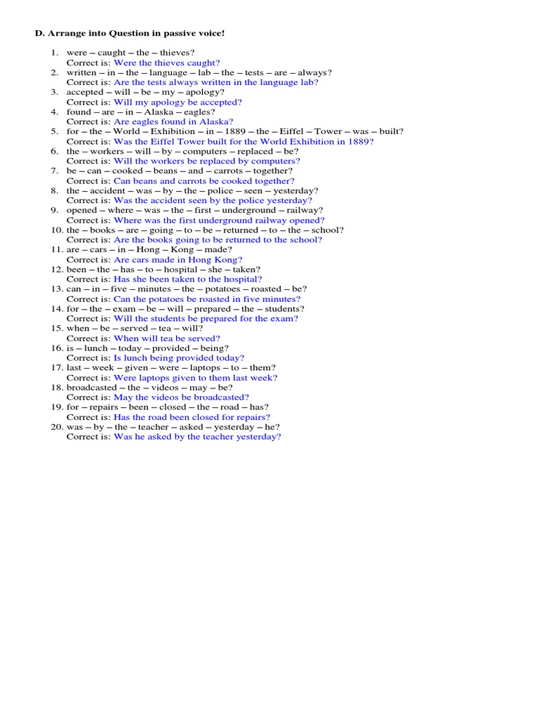 Passive Voice Questions AnsweredTITLE20 Examples of Questions Changed ...