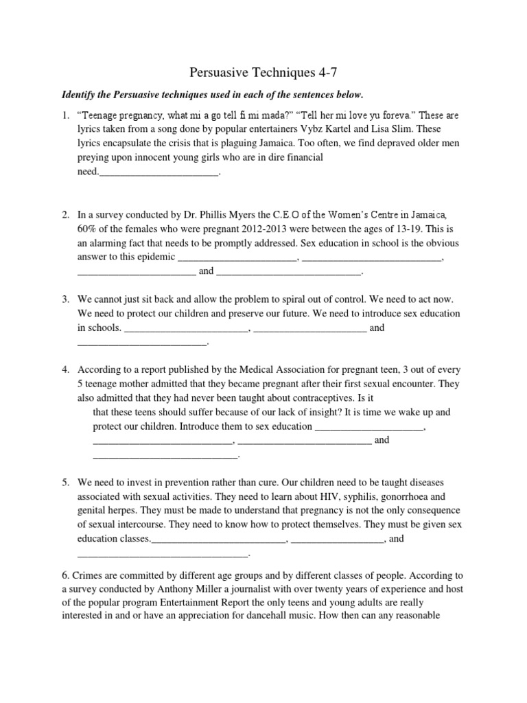 Persuasive Techniques Worksheet | PDF | Sex Education | Sexual Intercourse