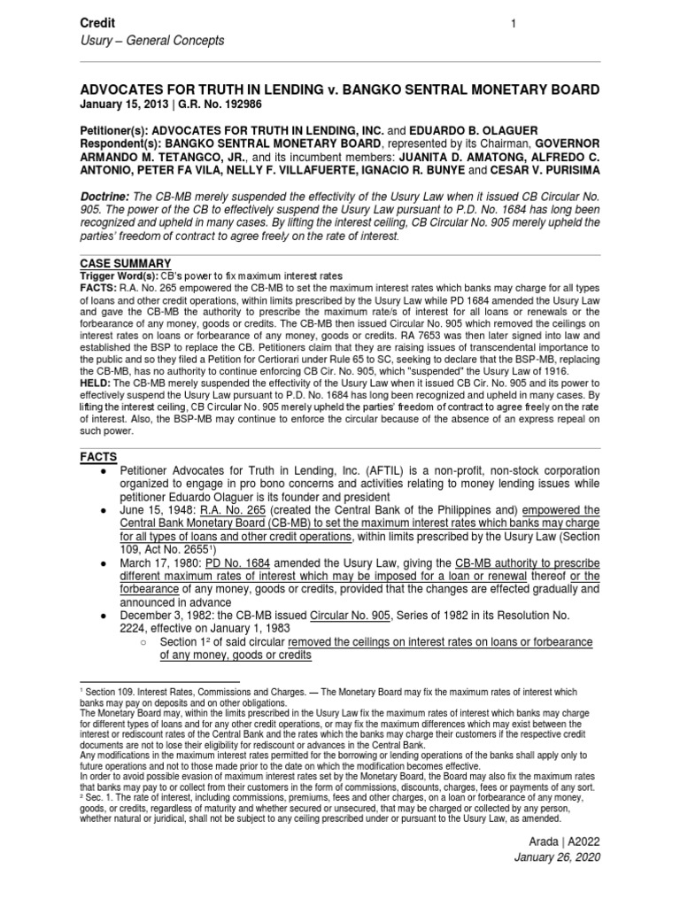 Understanding the BSP's Authority to Suspend Interest Rate Ceilings ...