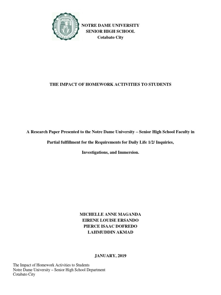 Research Final The Impact of Homework Activities To Students | PDF ...
