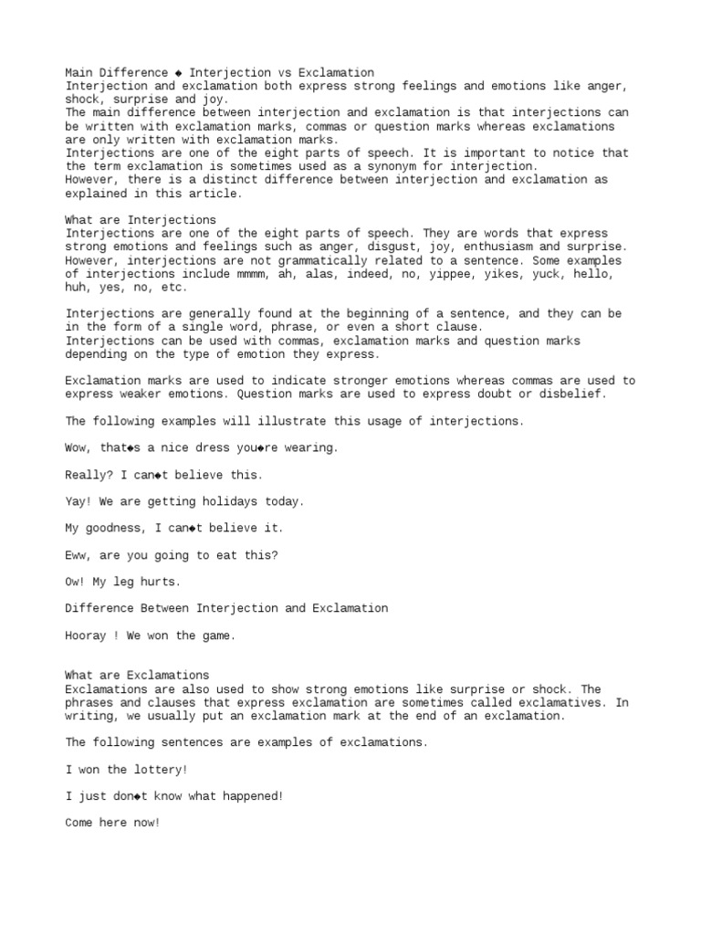 Interjections vs. Exclamations Explained | PDF | Sentence (Linguistics ...