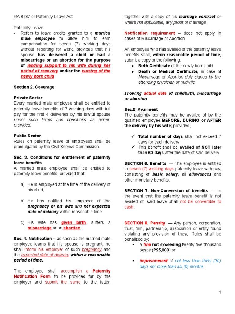 RA 8187 or Paternity Leave Act | PDF | Parental Leave | Childbirth