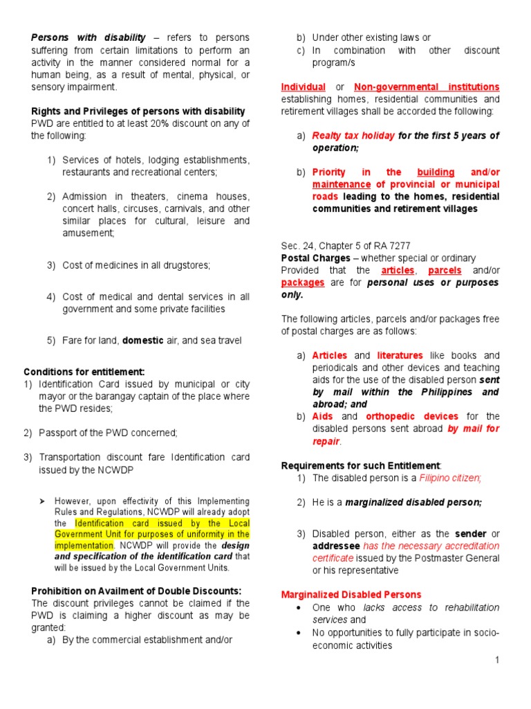 RA 7277 As Amended by RA 9442 | PDF | Disability | Employment