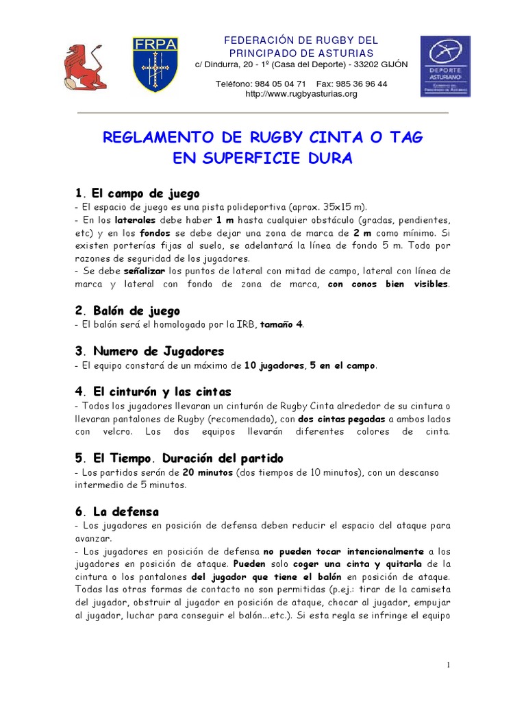 Reglamento Rugby TAG Superficie Dura4382 PDF | PDF | Fútbol rugby ...