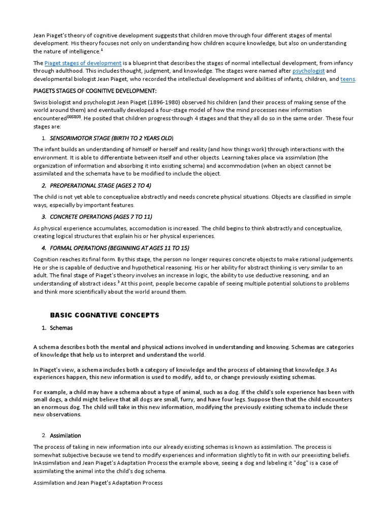 Jean Piaget | PDF | Cognitive Development | Schema (Psychology)