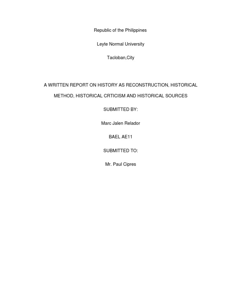 Historical Method and Historical Sources Written Report | PDF ...