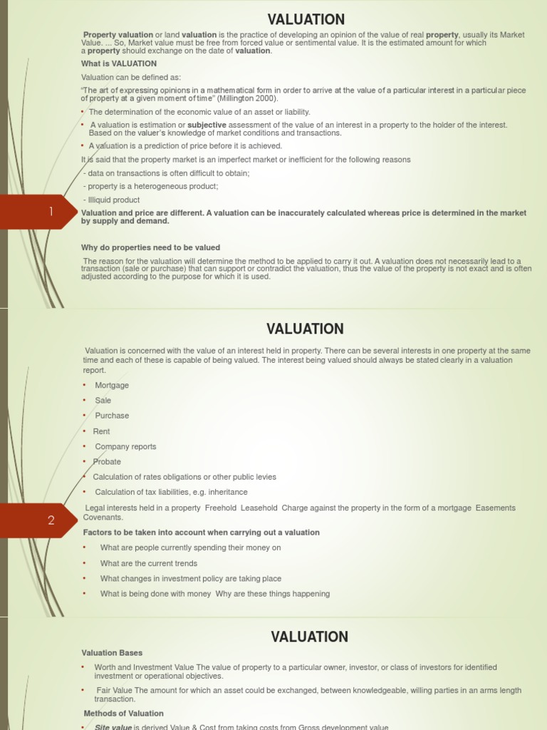 Valuation Notes 1 | PDF | Valuation (Finance) | Real Estate Appraisal