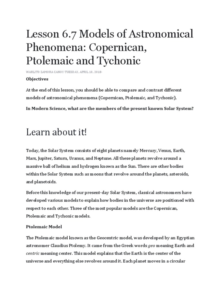 Copernican, Ptolemaic, Tychonic | PDF | Heliocentrism | Planets