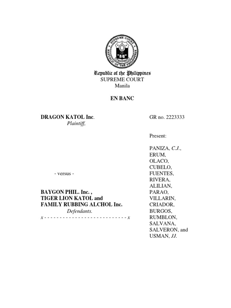Dragon Katol vs. Baygon: Case No. 2223333 | PDF