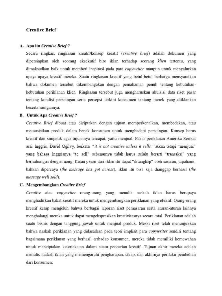 Contoh Creative Brief Bagus | PDF | Bisnis