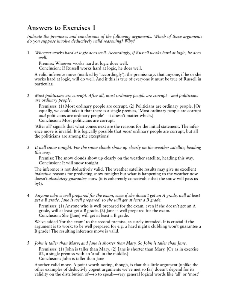 Exercises 1 | PDF | Argument | Logical Consequence