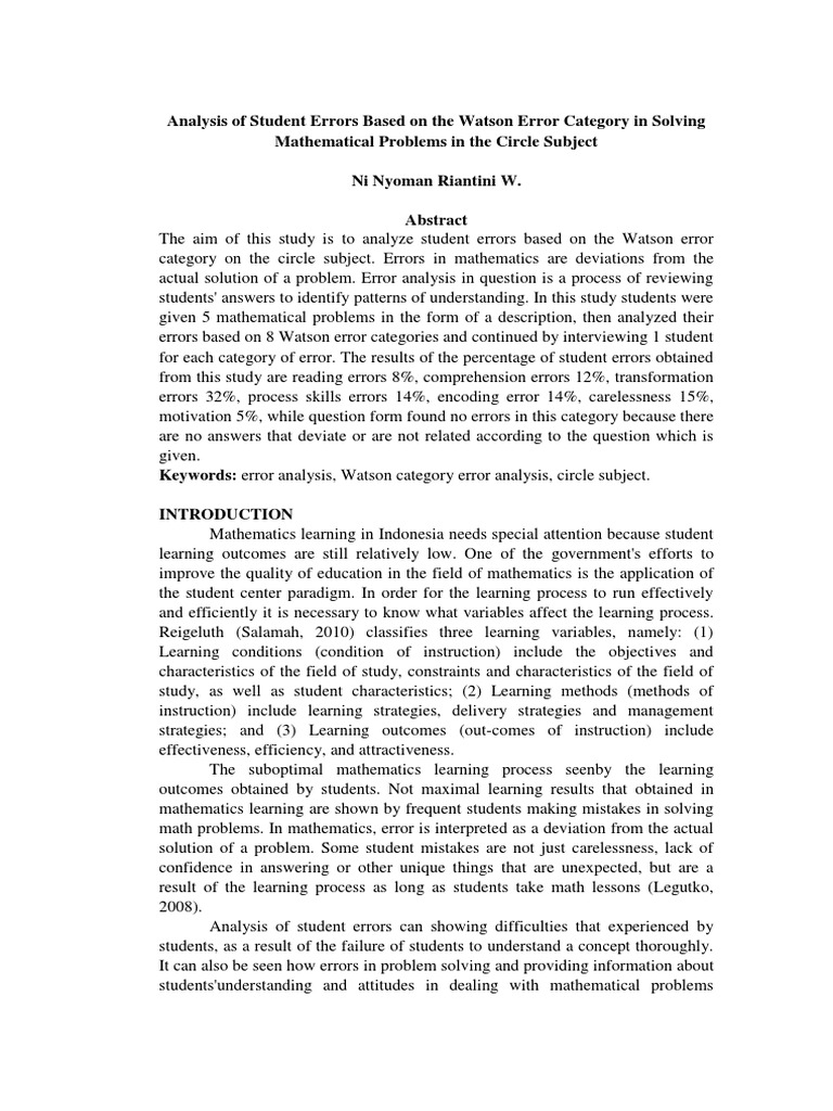 Analysis of Student Errors Based On The Watson Error Category in ...