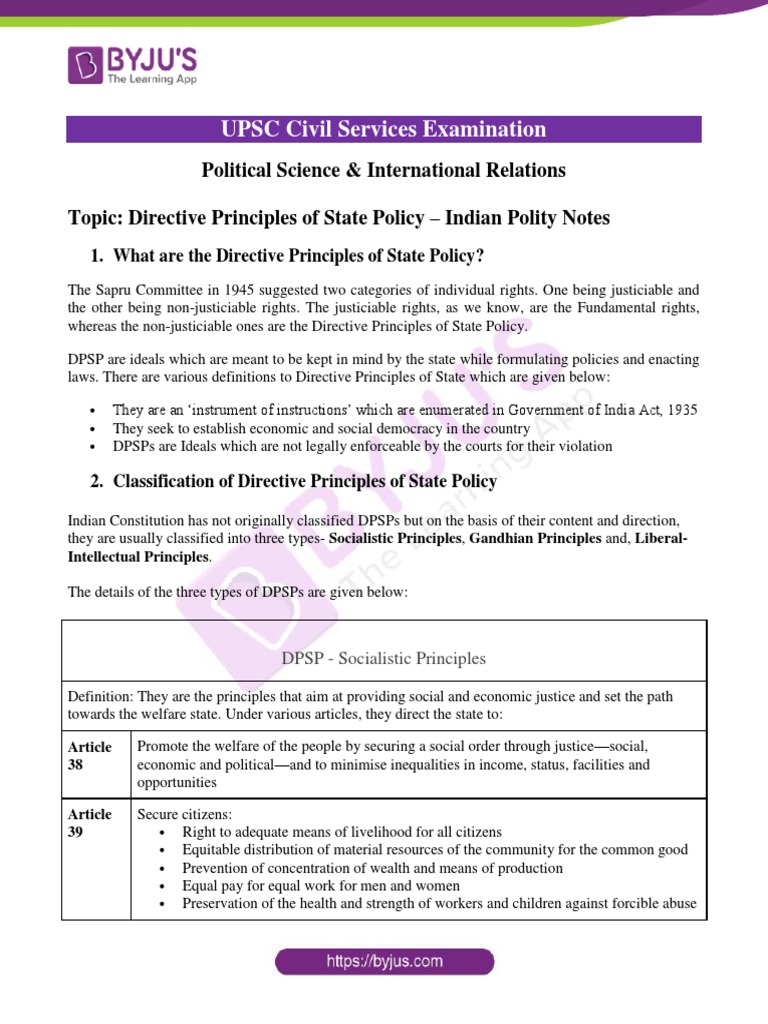 Directive Principles of State Policy: An Analysis of the Socialistic ...