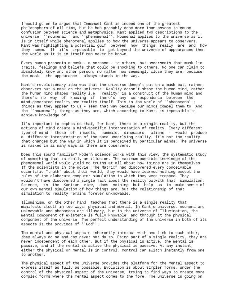Notes On Immanuel Kant | PDF | Noumenon | Reality