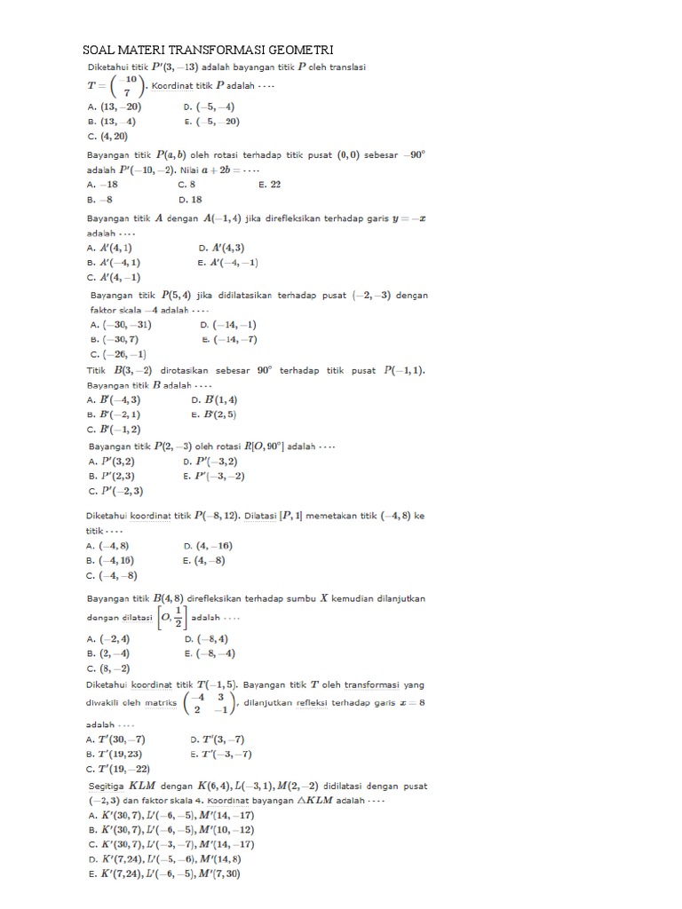 Soal Materi Transformasi Geometri | PDF