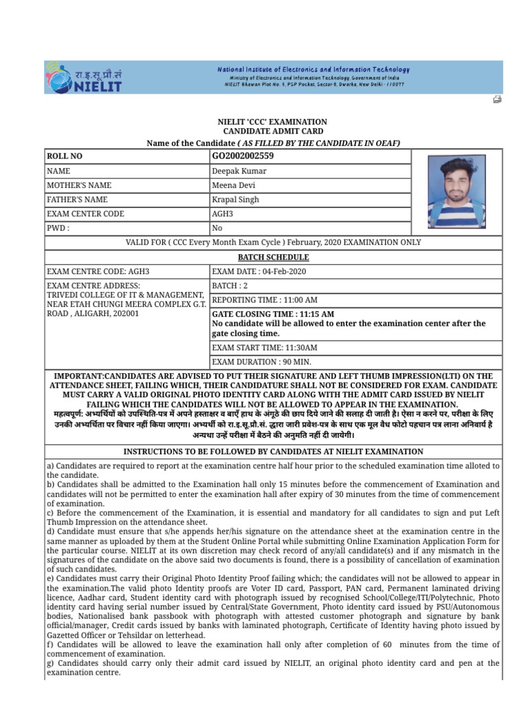 Https Student - Nielit.gov - in CAND CertificateAdmitCardVersion5.aspx ...