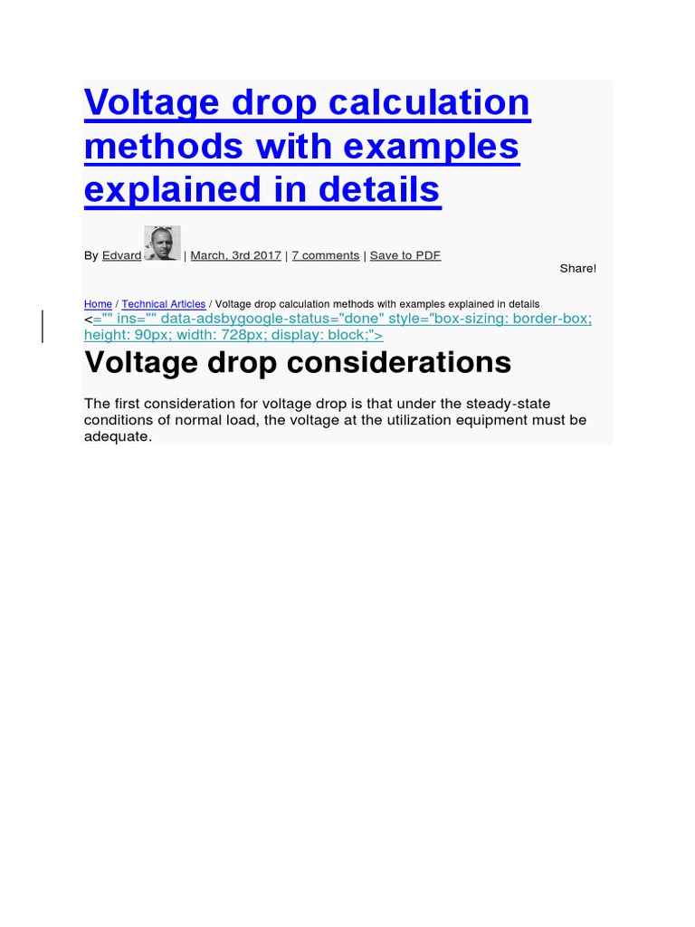 Voltage Drop Calculation Methods With Examples Explained in Details PDF ...