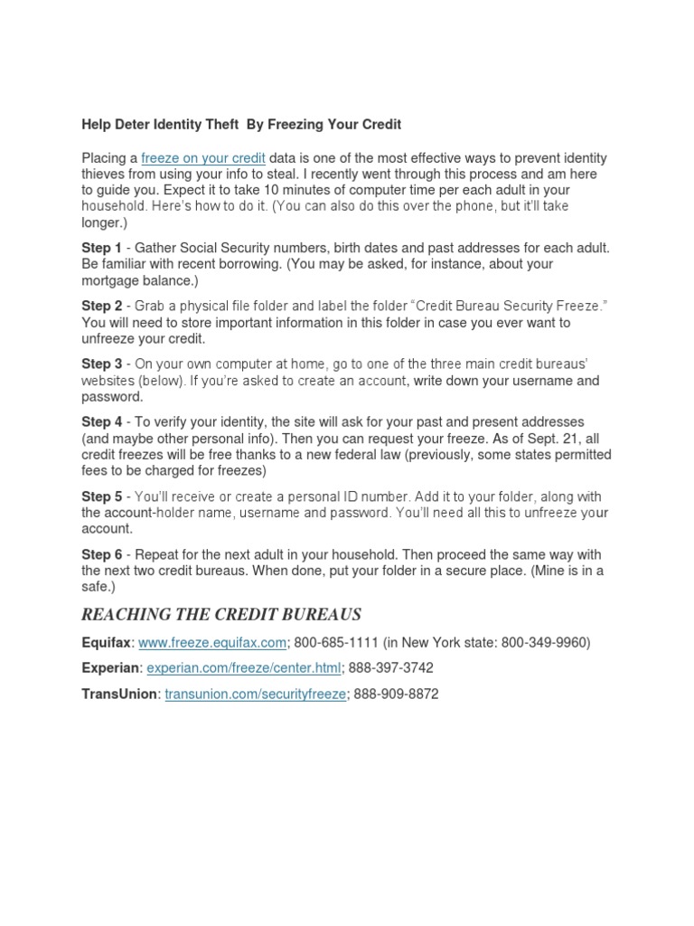 Credit Freeze Instructions | PDF | Credit Card | Credit History
