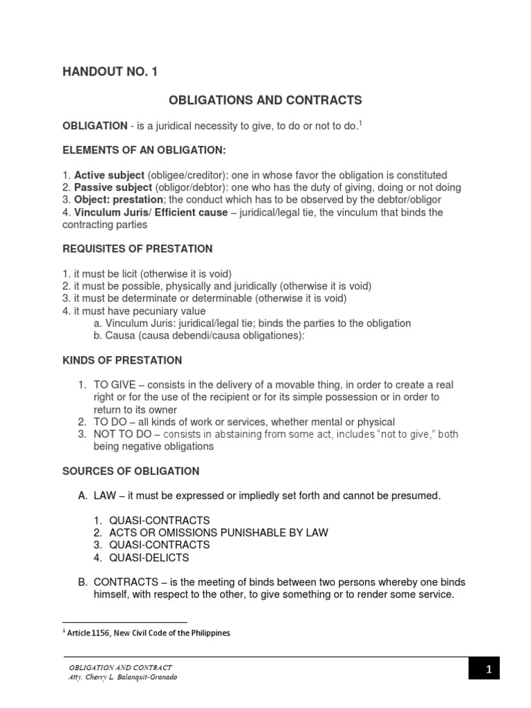 Obligation and Contract Handout No 1f | PDF | Law Of Obligations ...