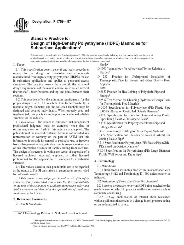 Standard Practice For Design of High-Density Polyethylene (HDPE ...