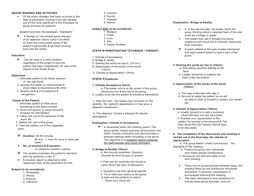 Group Nursing and Activities | Reality | Psychiatry