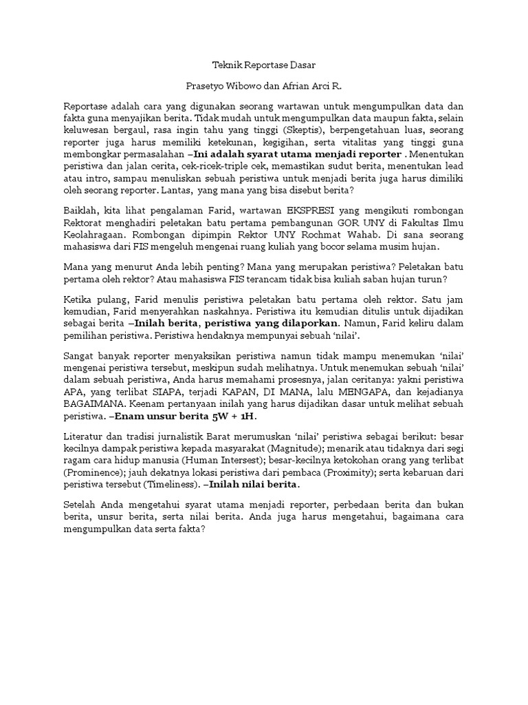 Teknik Reportase Dasar | PDF