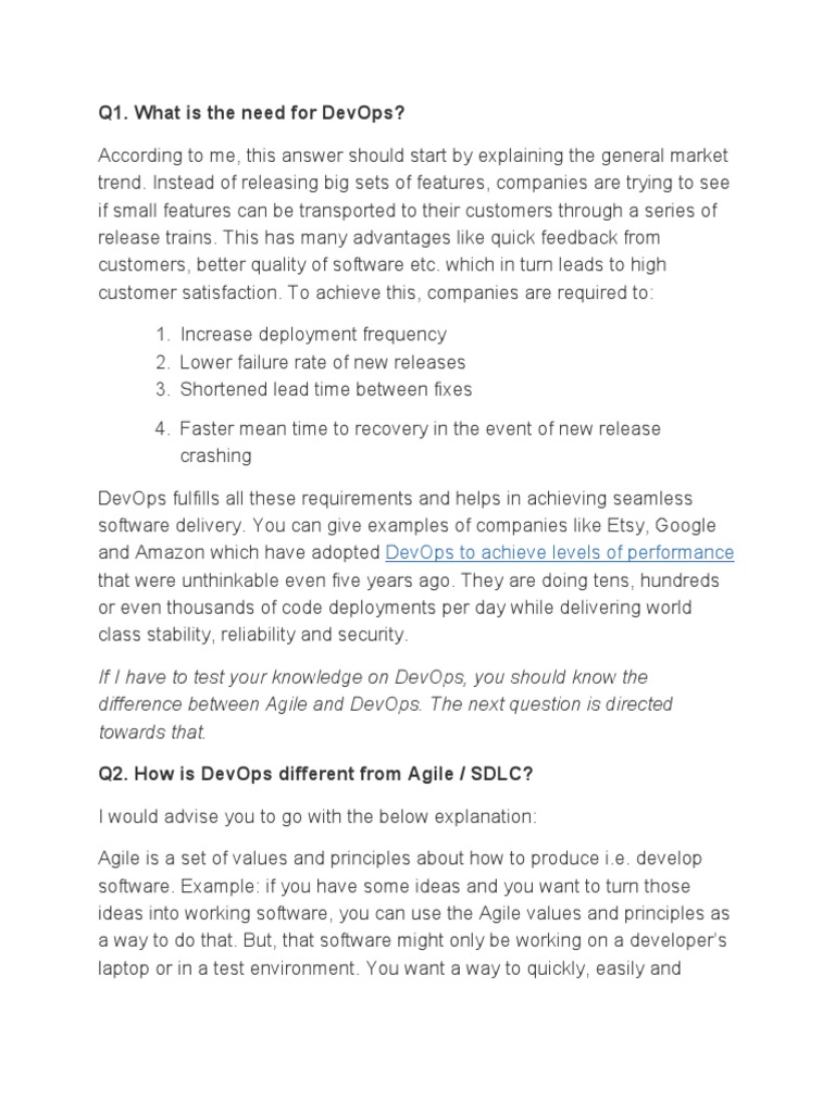 Interview Questions For A DevOps | PDF | Version Control | Agile Software Development