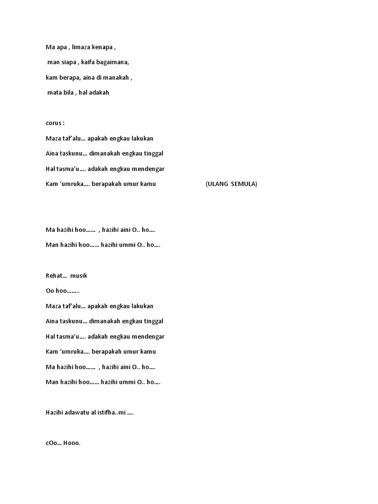 Senikata Nasyid Adawatul Istifham | PDF