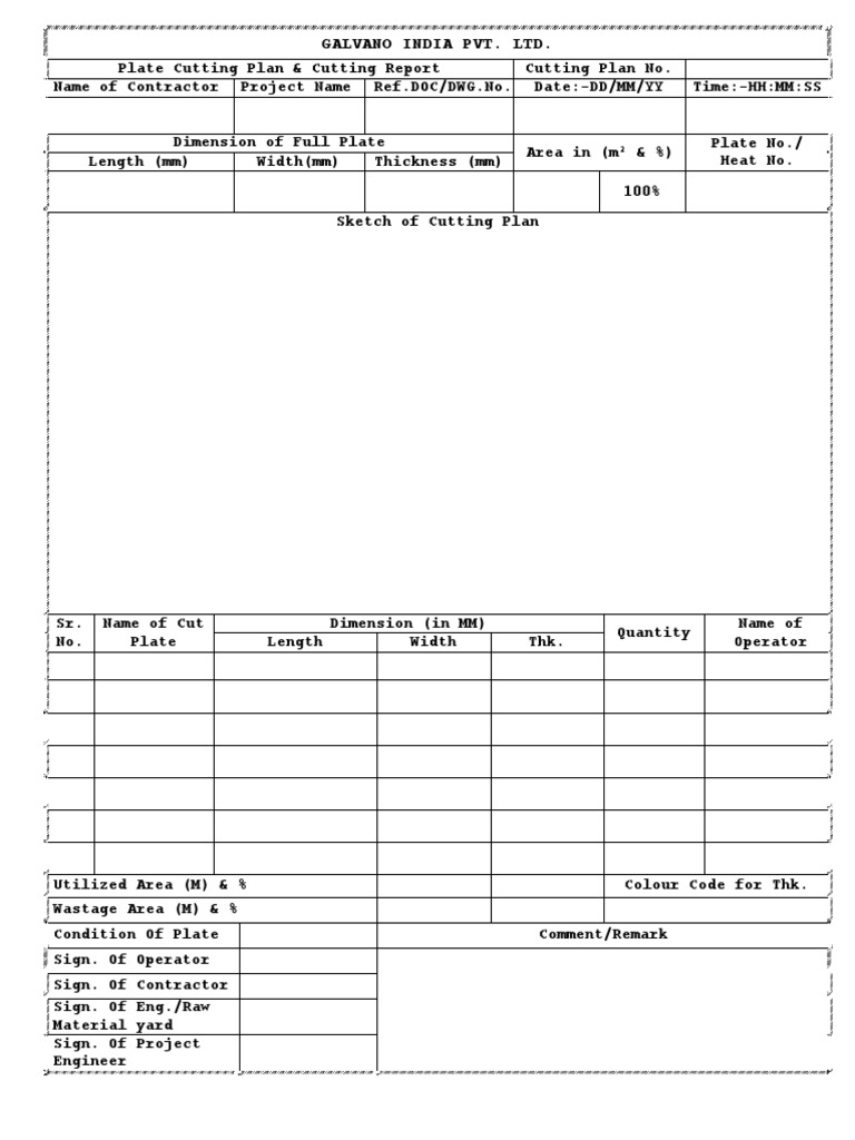 Plate Cutting Plan & Report | PDF