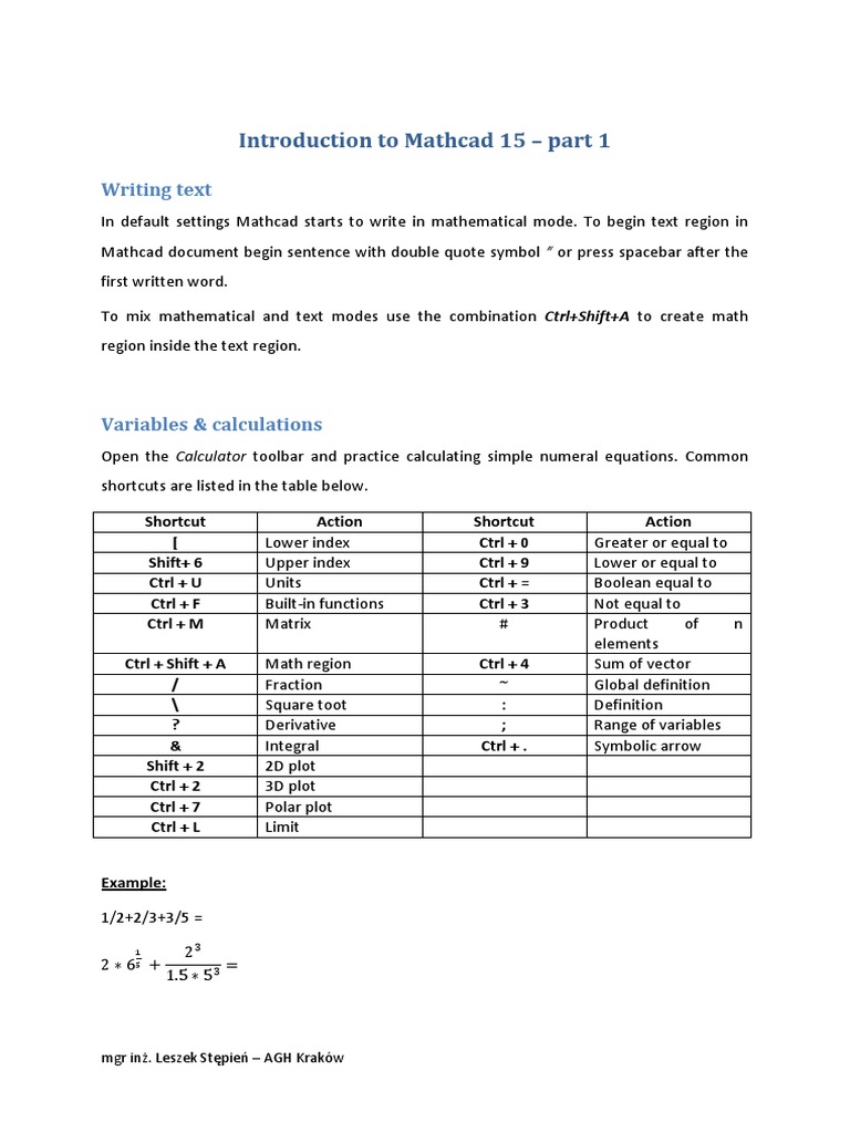 Mathcad 01-1 | PDF | Matrix (Mathematics) | Variable (Mathematics)