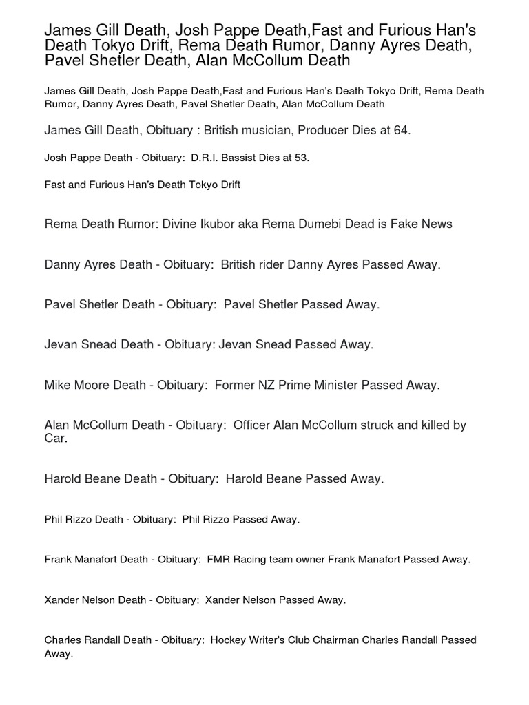 James Gill Death, Josh Pappe Death, Fast and Furious Han's Death Tokyo ...