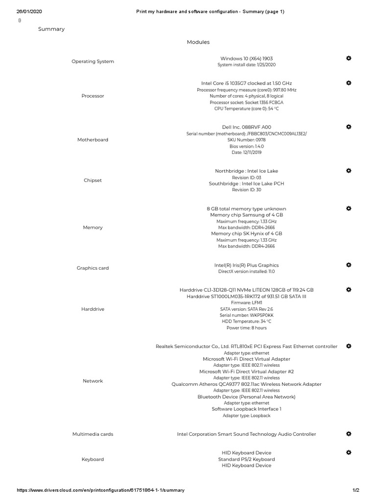 Hardware and Software Configuration Summary | PDF | Usb | Intel