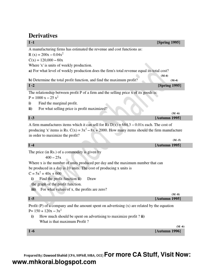 Derivatives Questions and Solutions | PDF | Demand | Prices