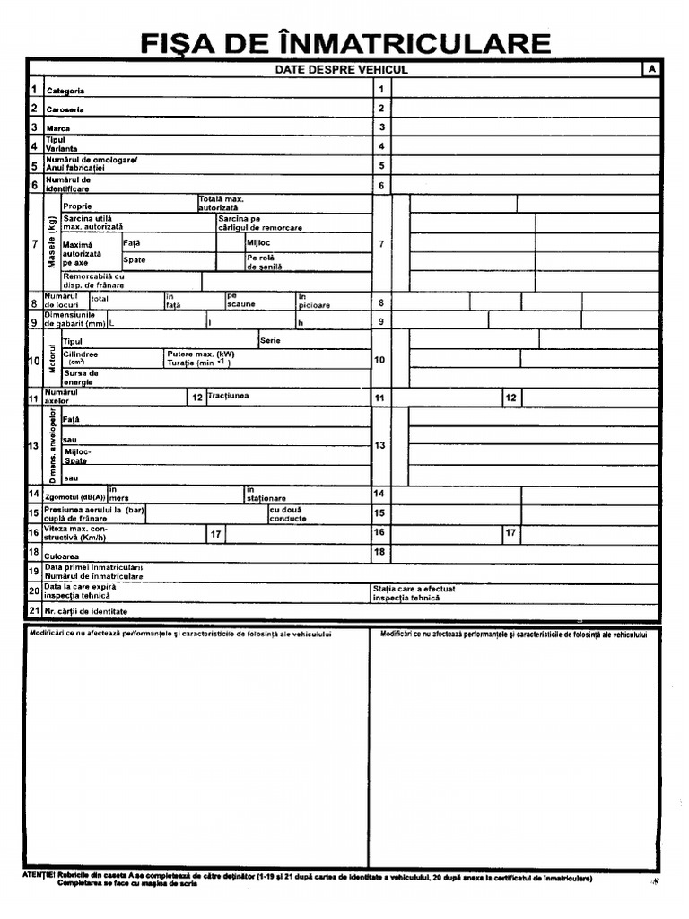Fisa Inmatriculare Auto PDF | PDF