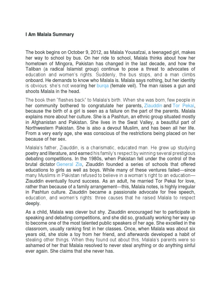 I Am Malala Summary | PDF | Malala Yousafzai | Taliban