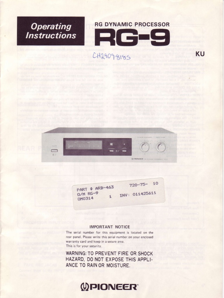 Pioneer RG9 Owners PDF | PDF | Manufactured Goods | Electricity