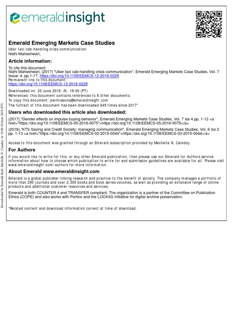 CASE STUDY 1 Uber Taxi Cab Handling Crisis Communication PDF | PDF ...