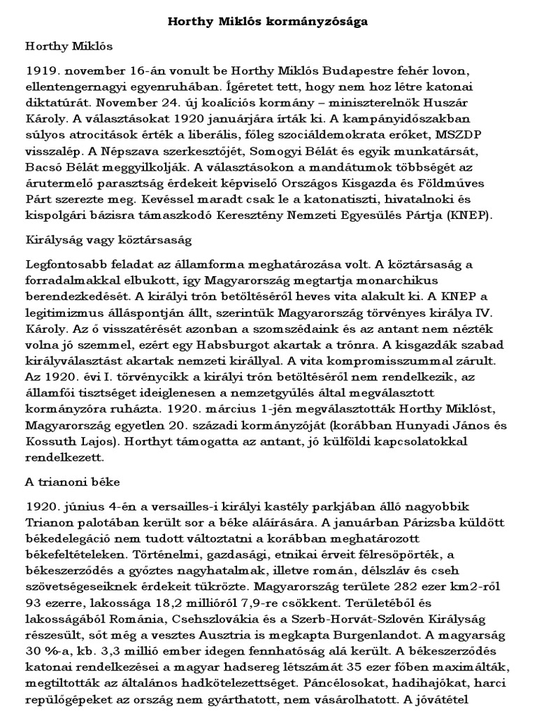 Horthy Miklós Kormányzósága | PDF