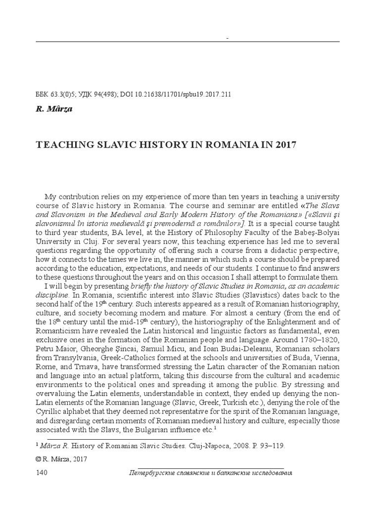 Teaching Slavic History in Romania in 20 | PDF | Slavs | Romania