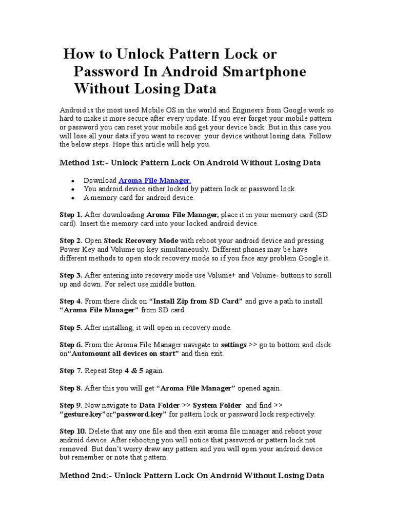 How To Unlock Pattern Lock or Password in Android Smartphone Without ...