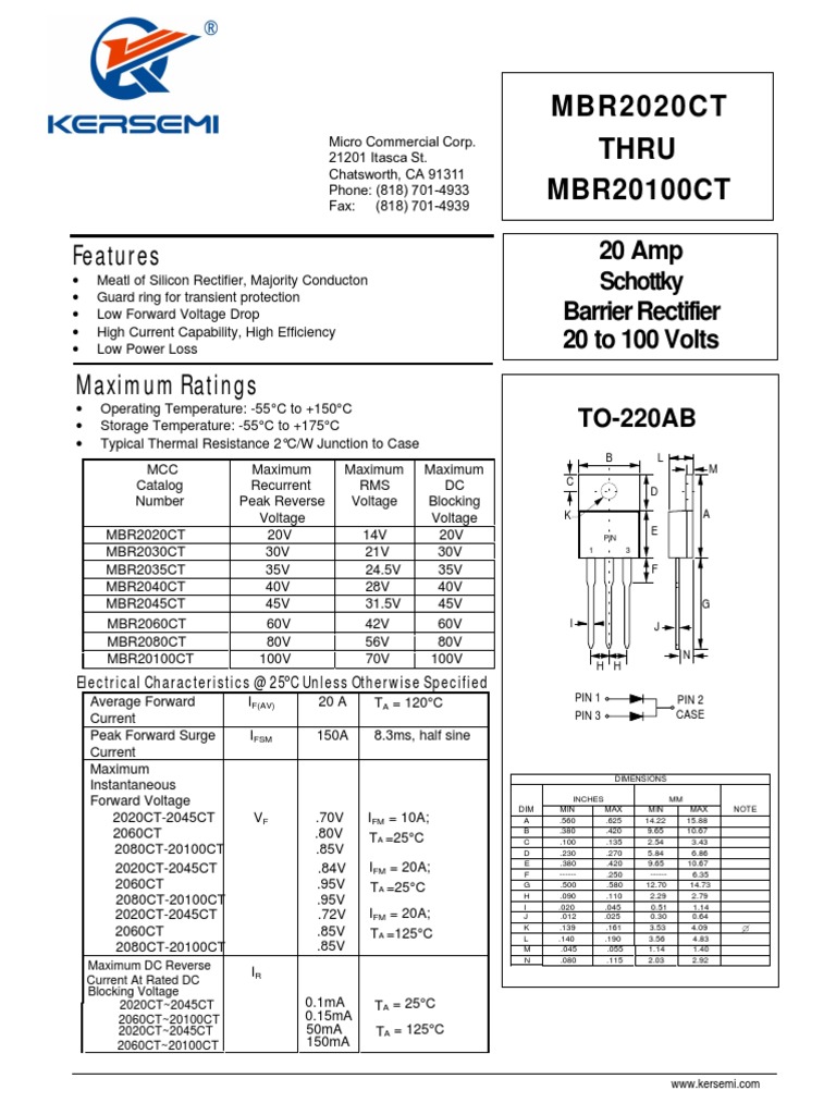 mbr20100ct PDF | PDF | Rectifier | Electric Power