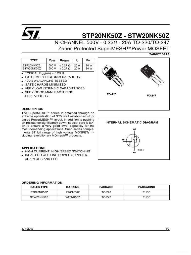 Datasheet | PDF | Field Effect Transistor | Diode