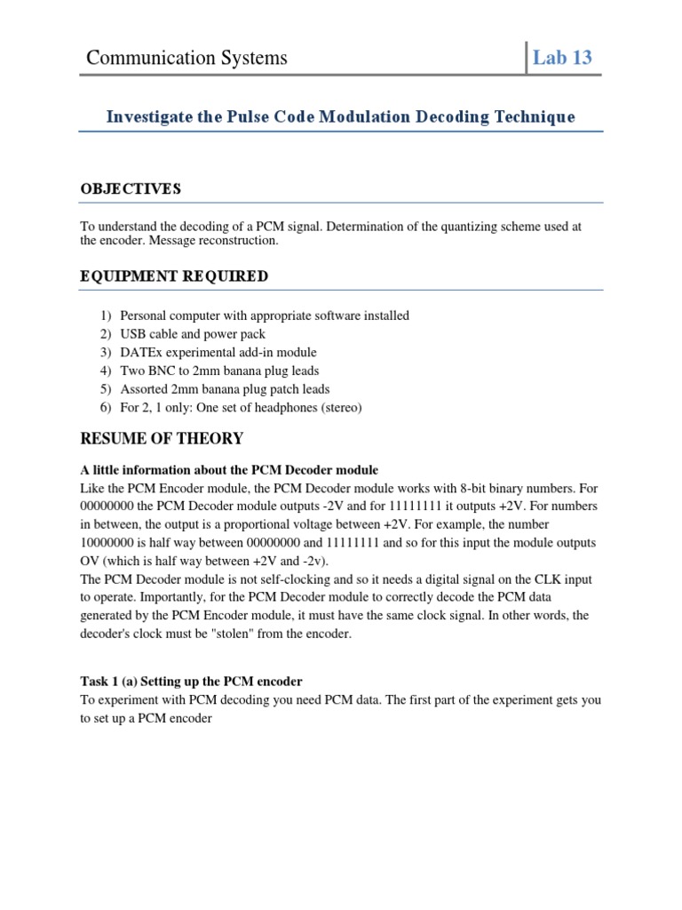 PCM Decoding Lab Guide | PDF | Codec | Telecommunications