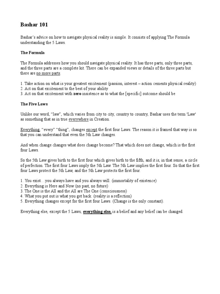 Bashar 101 | PDF | Reality | Psychological Concepts